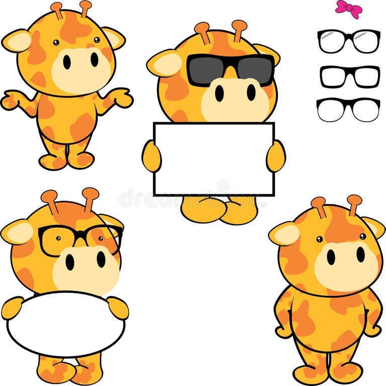 Giraffe Cartoon Holding Empty Billboard Character Pack Illustration in ...