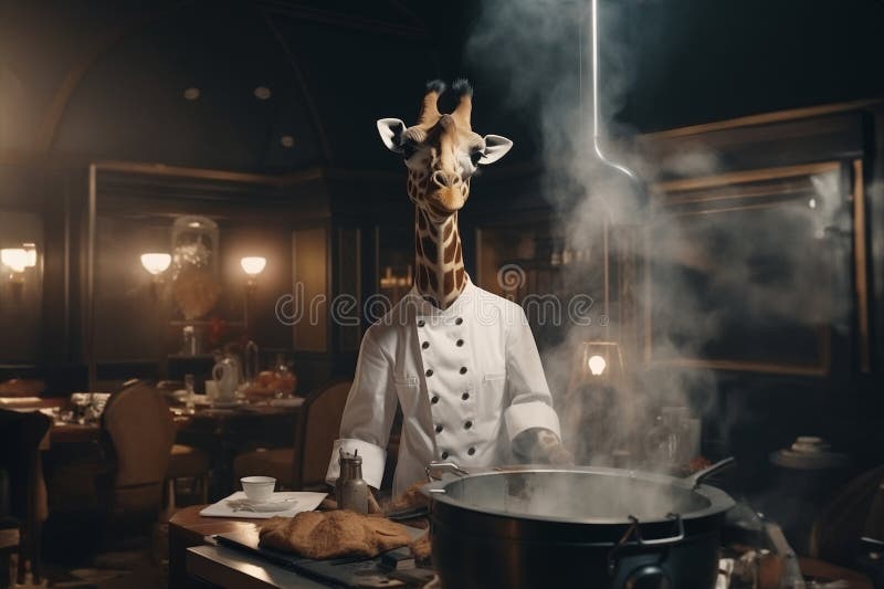 Giraffe Chef S in Uniform Cook a Food at Restaurant S Kitchen. Stock ...