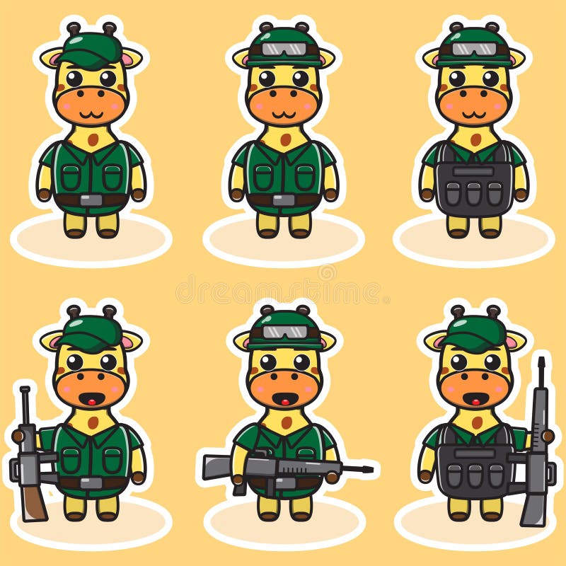 Vector Illustration of Cute Giraffe Soldier Cartoon. Stock Vector ...