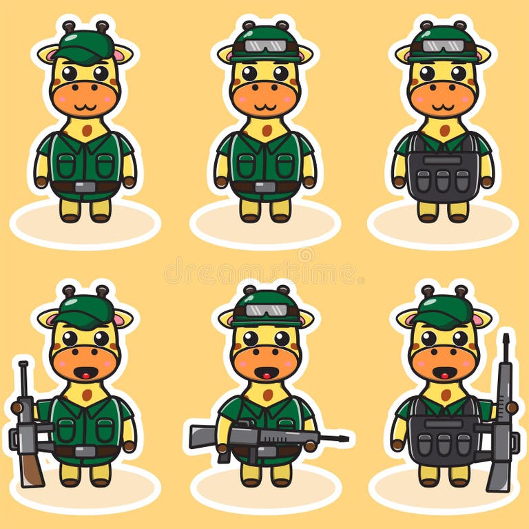 Vector Illustration of Cute Giraffe Soldier Cartoon. Stock Vector ...