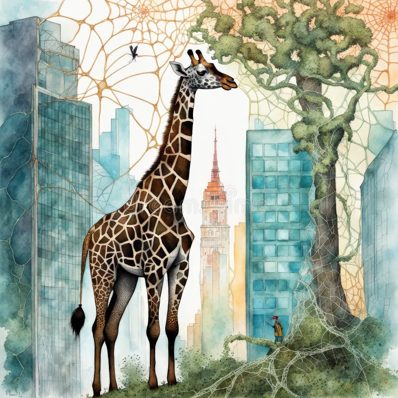 Giraffe in the city stock illustration. Illustration of tall - 378822661
