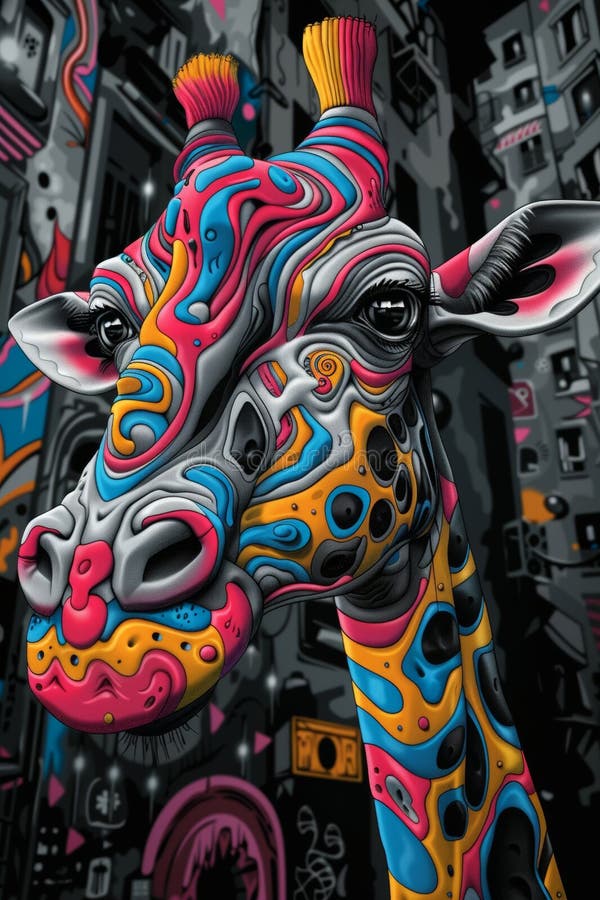Giraffe Colorful Pattern Painted Its Face Ai Stock Photos - Free ...