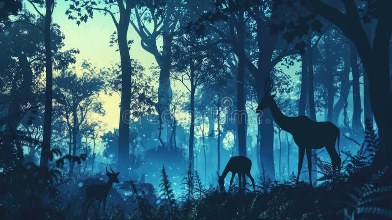 A Giraffe and a Deer Standing Together in a Forest. Suitable for ...