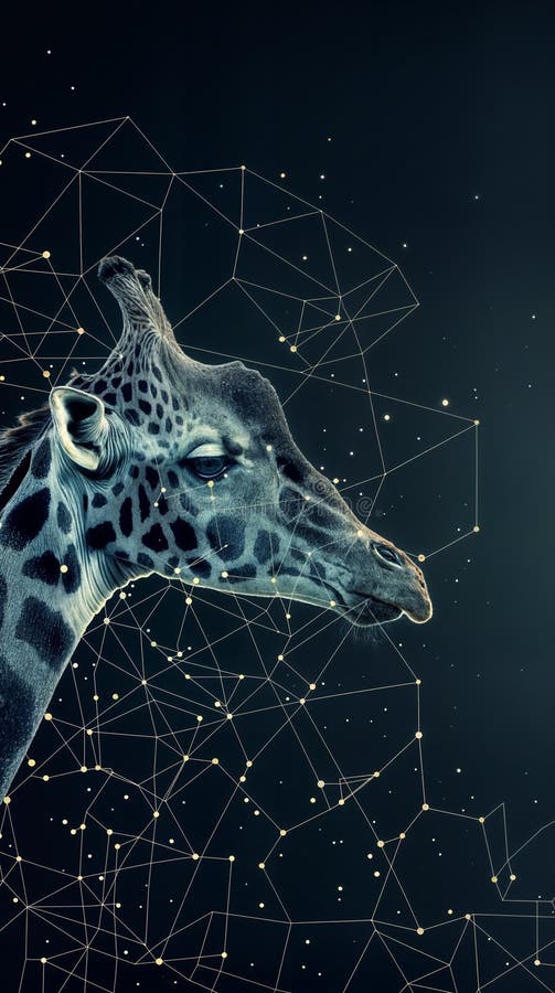 Giraffe Detailed Side Profile Illuminated Digital Geometric Lines Dark ...