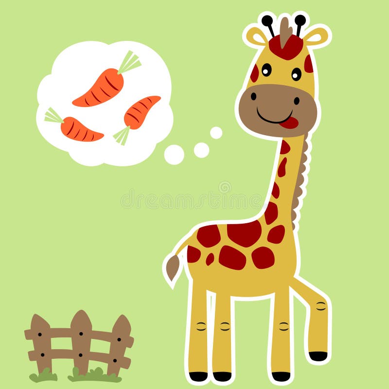 Giraffe Dreaming Carrot, Vector Cartoon Illustration Stock Vector ...