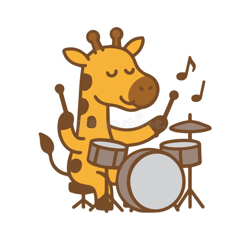 Giraffe Drummer Playing a Drum Set, with Musical Notes. Stock Vector ...
