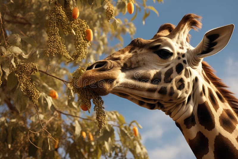 A Giraffe Eating Leaves from a Tall Tree Stock Image - Image of eating ...