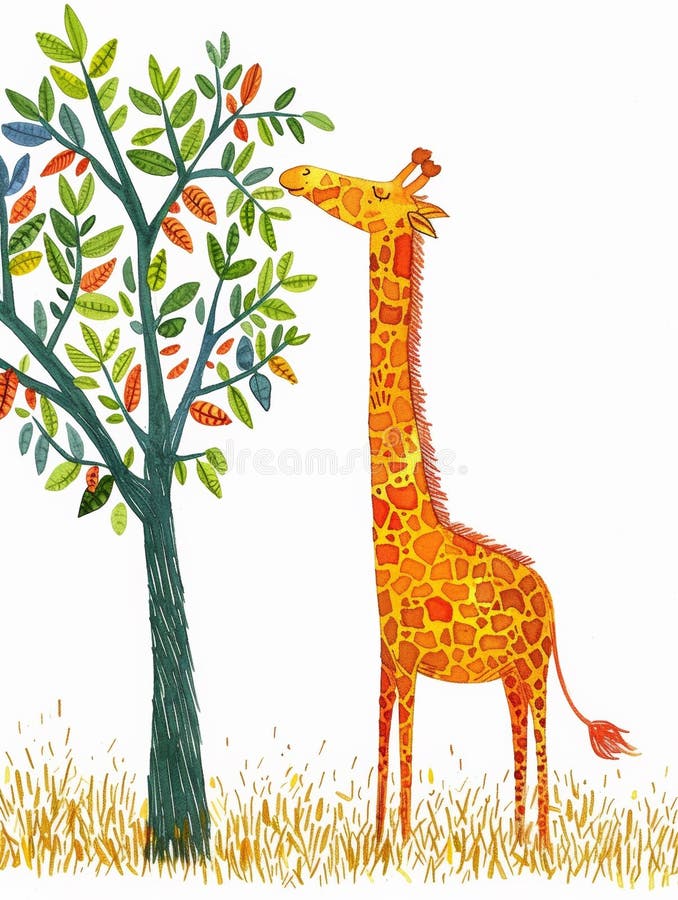 A Giraffe Eating Leaves from a Tree in the Grass, AI Stock Image ...