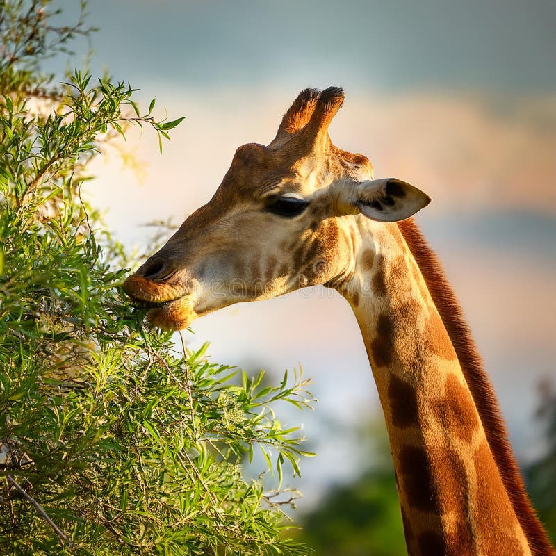 Giraffe Eating from Tree, AI Generated Stock Illustration ...