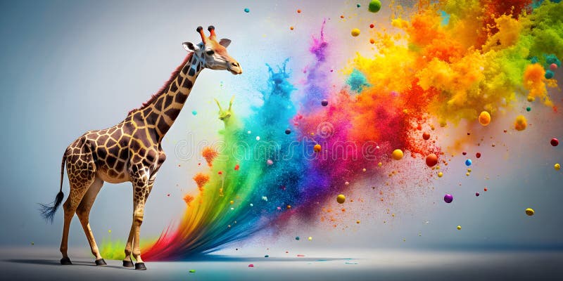 Giraffe Emerging from a Splash Explosion of Colors Variegated Paint ...