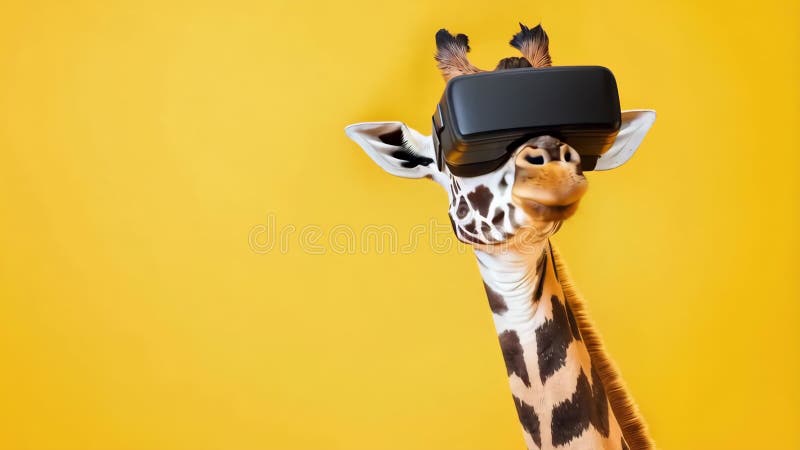 Giraffe Enjoys Virtual Reality Experience Against a Vibrant Yellow ...