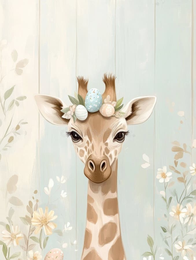 A Giraffe with a Easter Flower Crown on Its Head Stock Illustration ...