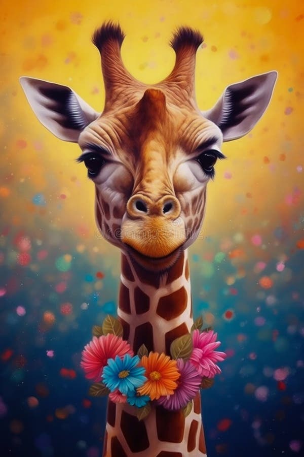 Giraffe with Flowers on a Colorful Background. Generative Ai Stock ...