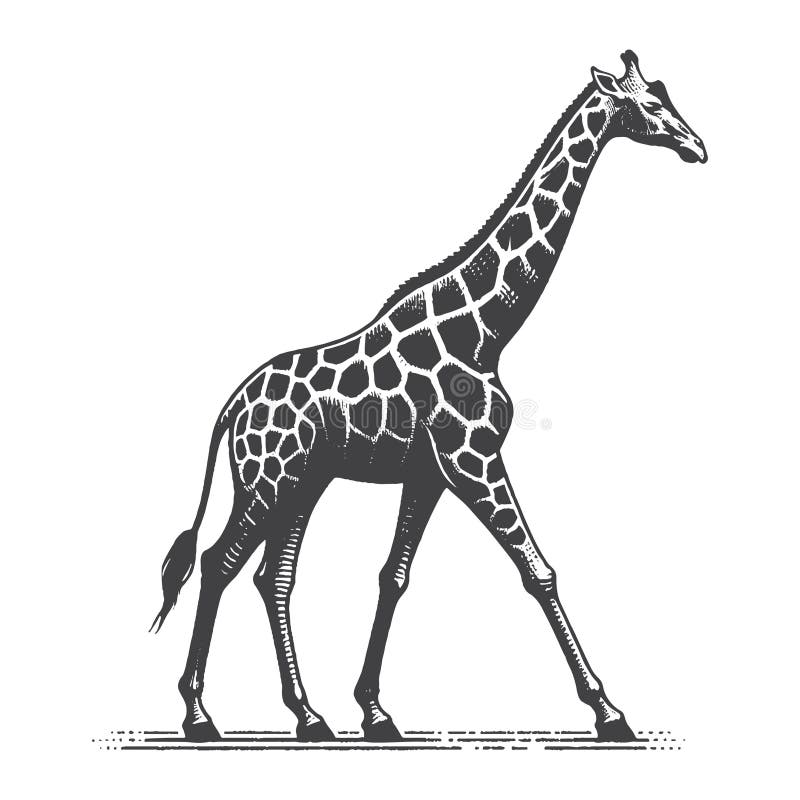 Giraffe Full Body Side View Vintage Hand-Drawn Illustration. Stock ...
