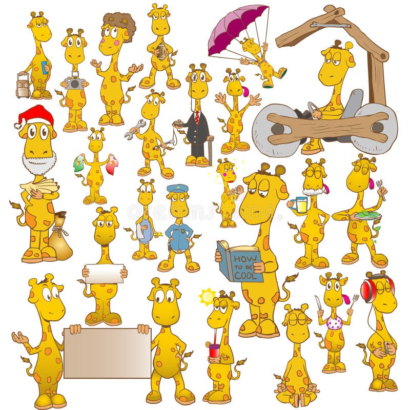 Giraffe Cartoon Character Collection Stock Illustration - Illustration ...