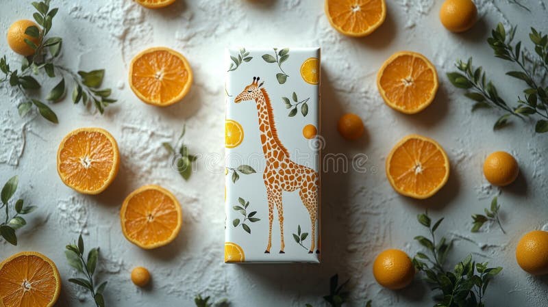 Giraffe Gift Box with Oranges and Leaves Generative AI Stock ...