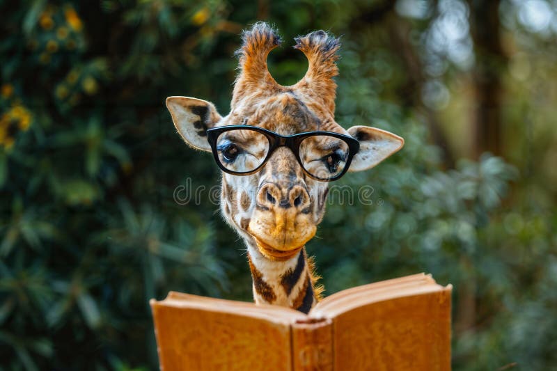 Giraffe with Glasses Reading Book. Created with Generative AI Stock ...