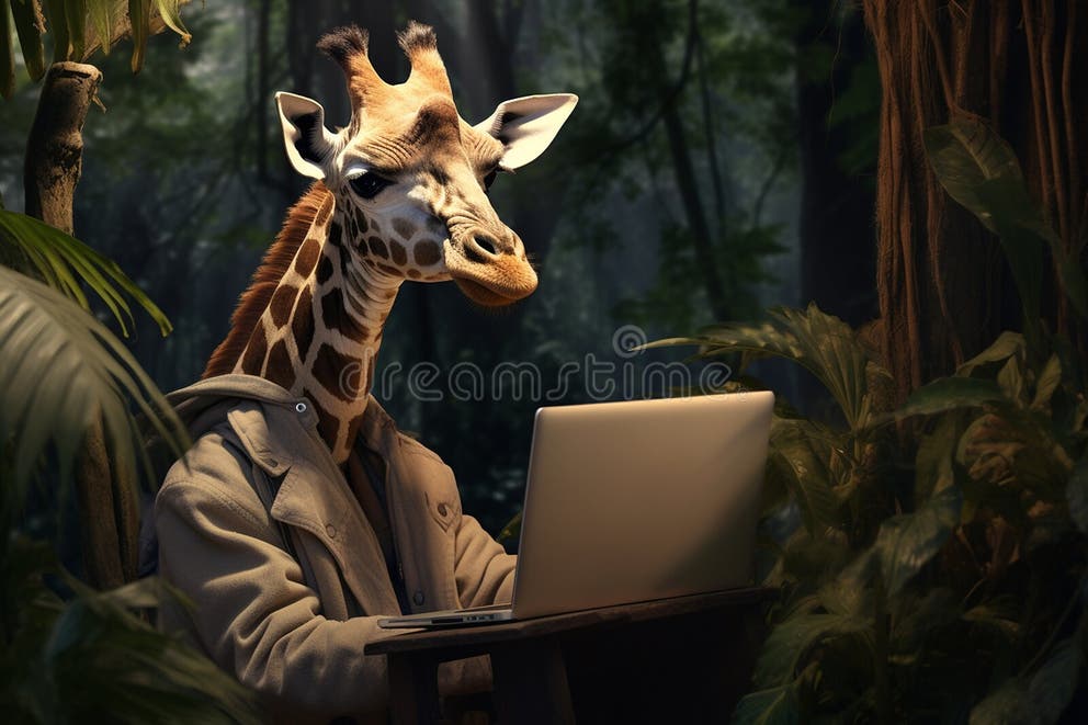 Giraffe Hard at Work on a Laptop Stock Illustration - Illustration of ...