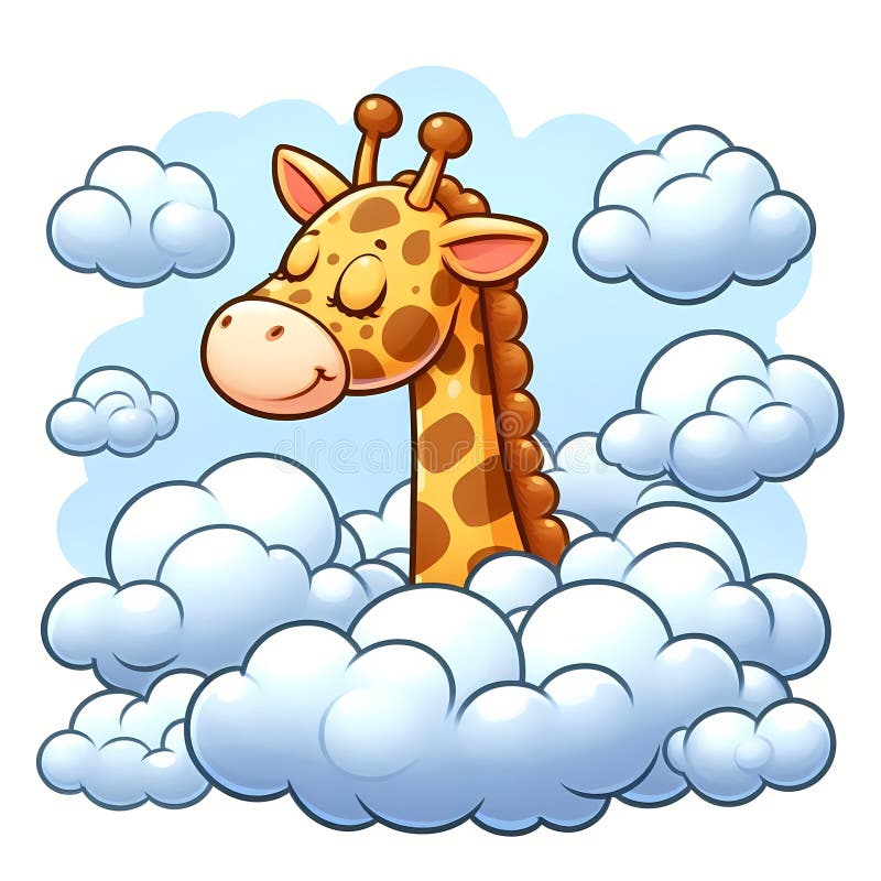 A Giraffe Head in the Clouds, Cartoon Illustration Stock Illustration ...