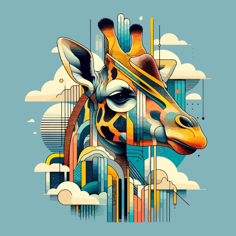 Modern & Colorful Geometric Giraffe Head Design Stock Vector ...