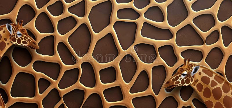 Giraffe Heads Emerging from Brown Giraffe Pattern Background Stock ...