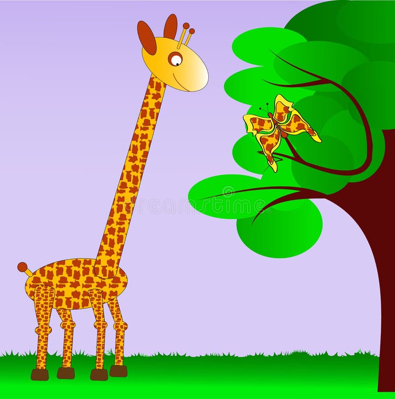 Giraffe and Her Butterfly Sibling Stock Vector - Illustration of ...
