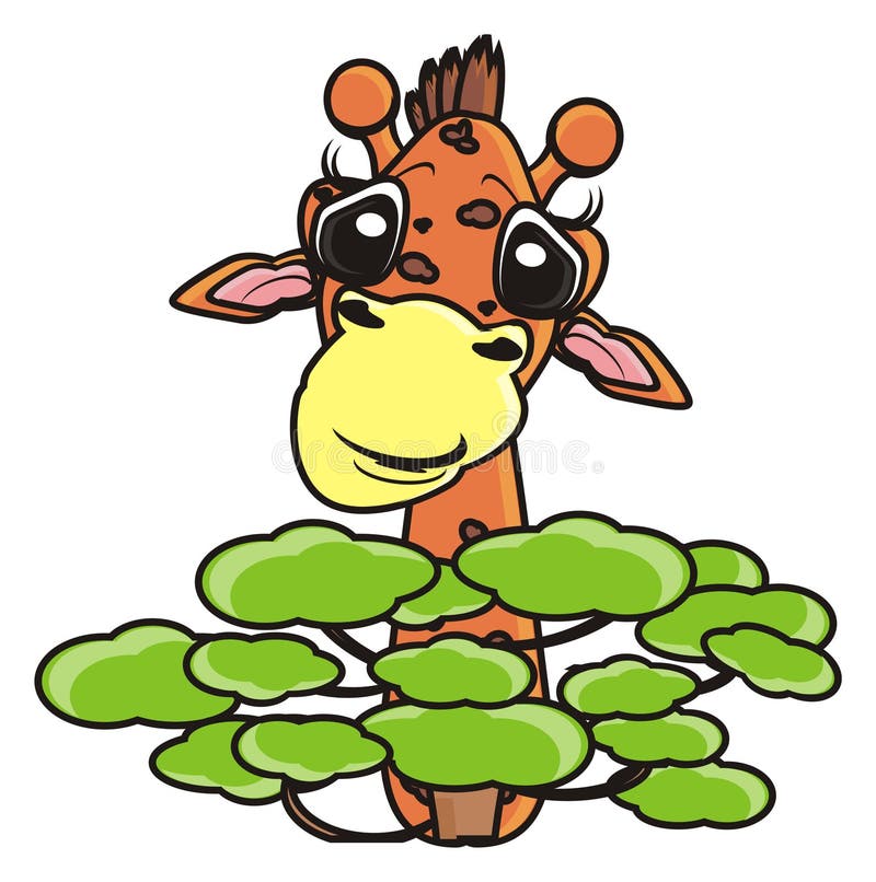 Giraffe Hiding Behind a Tree Stock Illustration - Illustration of green ...