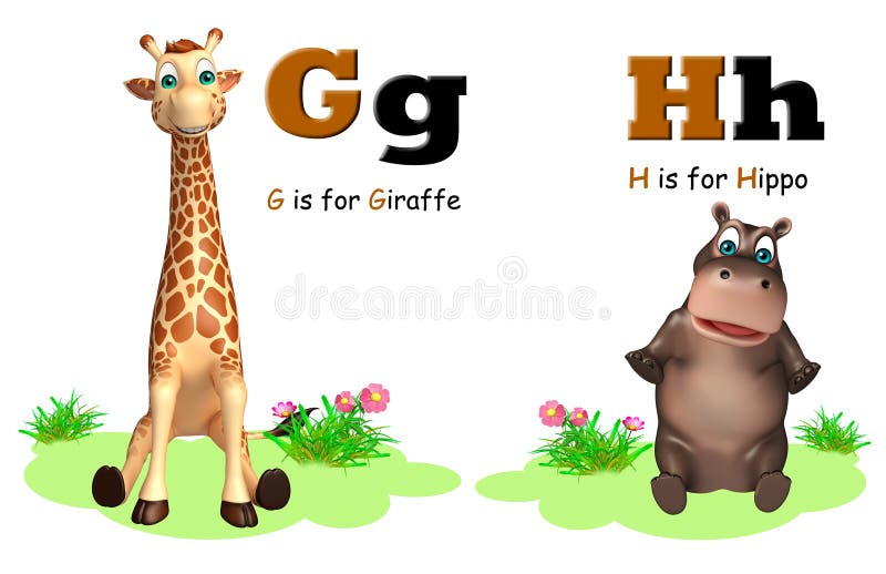 Giraffe and Hippo with Alphabate Stock Illustration - Illustration of ...