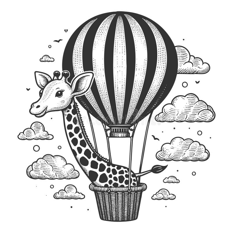 Giraffe in a Hot Air Balloon Vector Illustration Stock Vector ...