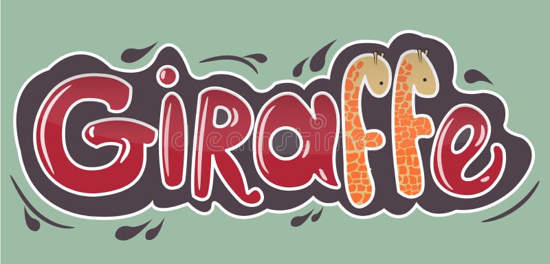 Giraffe Inscription in Red Letters with Giraffes Stock Vector ...