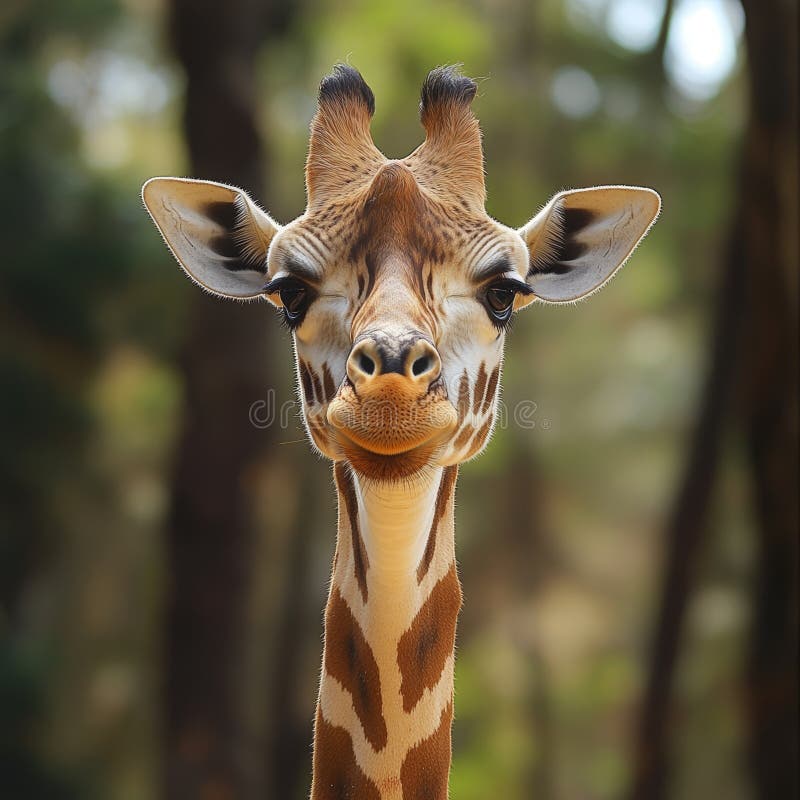 A Giraffe with Its Head Turned To the Side and Its Mouth Open Stock ...