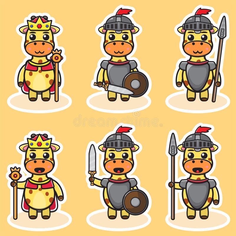 Vector Illustration of Cute Giraffe King and Knight Cartoon. Stock ...