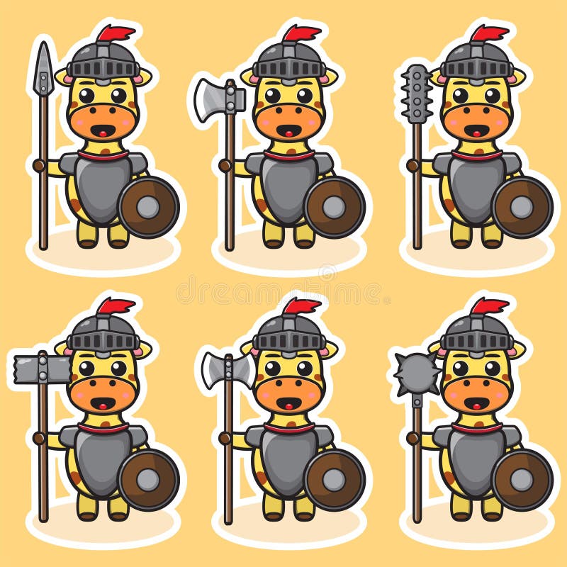 Vector Illustration of Cute Giraffe Knight Cartoon with Big Weapon ...