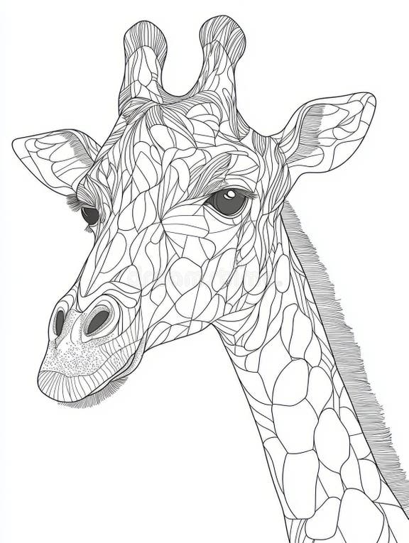 Giraffe Line Drawing with Intricate Patterns, Black and White. Stock ...