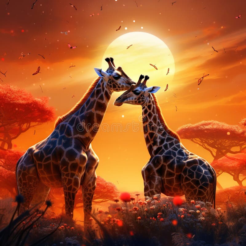 GIRAFFE LOVE Made with Generative AI Illustration Stock Illustration - Illustration of curious ...
