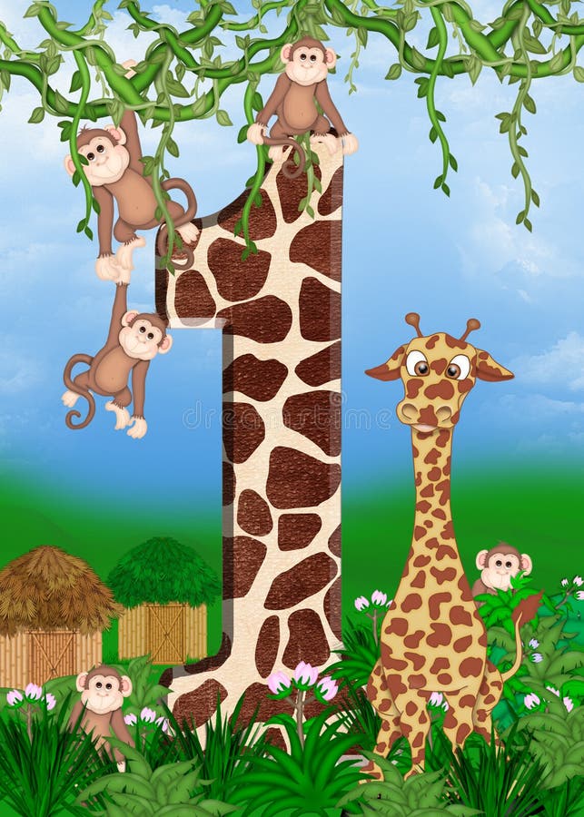 Giraffe with monkeys stock illustration. Illustration of modern - 26481816