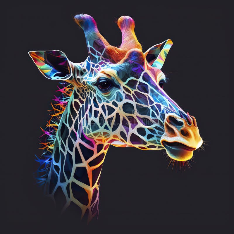 Giraffe in Neon Colors. Generative AI Stock Illustration - Illustration ...