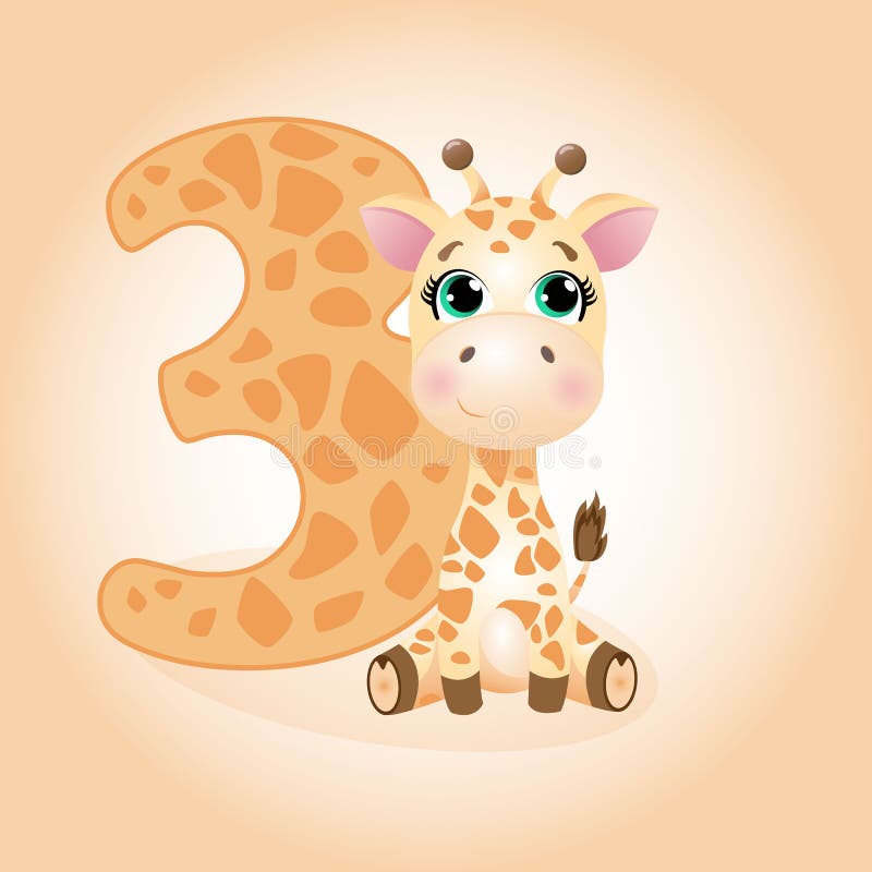 Giraffe and the Number Three Stock Illustration - Illustration of ...