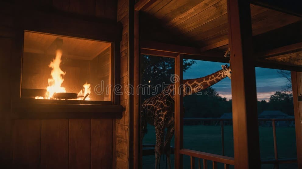 Giraffe Silhouette at Night by Fireplace Stock Illustration ...