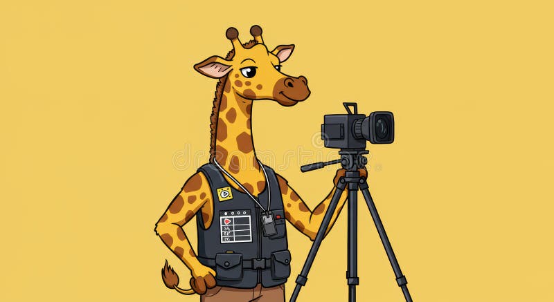 Giraffe Photographer with Camera and Vest Stock Illustration ...