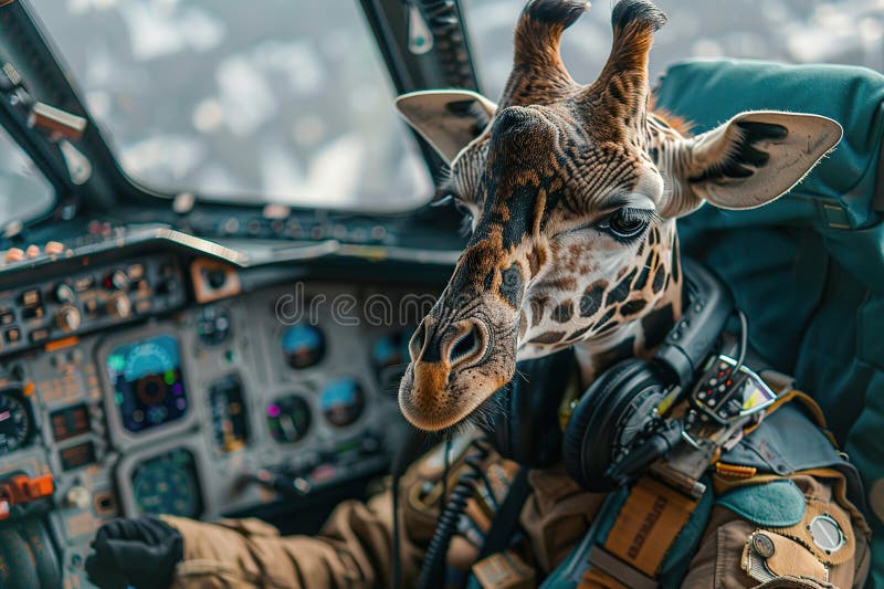Giraffe Pilot in the Cockpit Stock Illustration - Illustration of ...