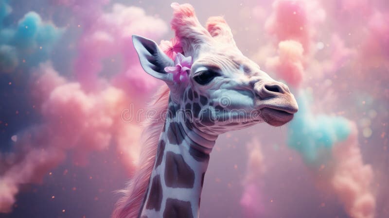 A Giraffe with a Pink Flower on Its Head Stock Image - Image of animal ...