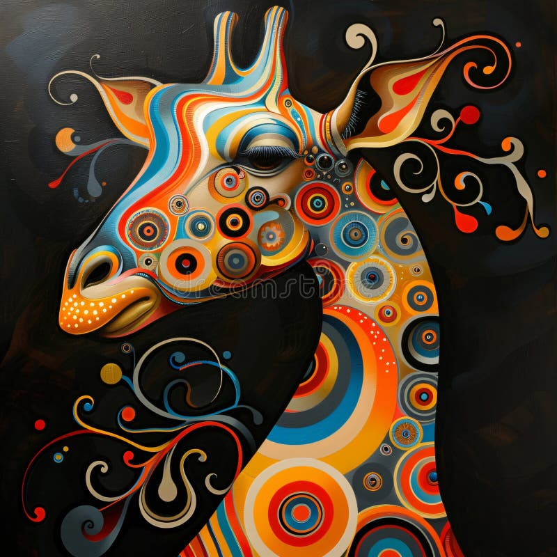 Giraffe Portrait with Circular Patterns Stock Illustration ...