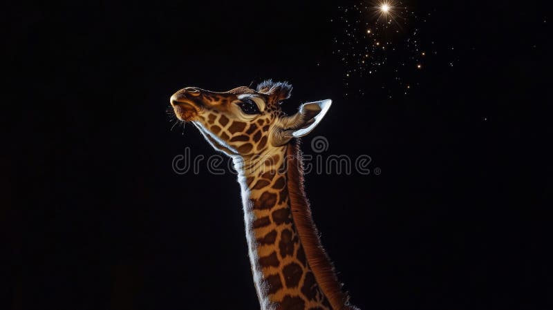 Giraffe Portrait at Night with Sparkling Stars Stock Illustration ...