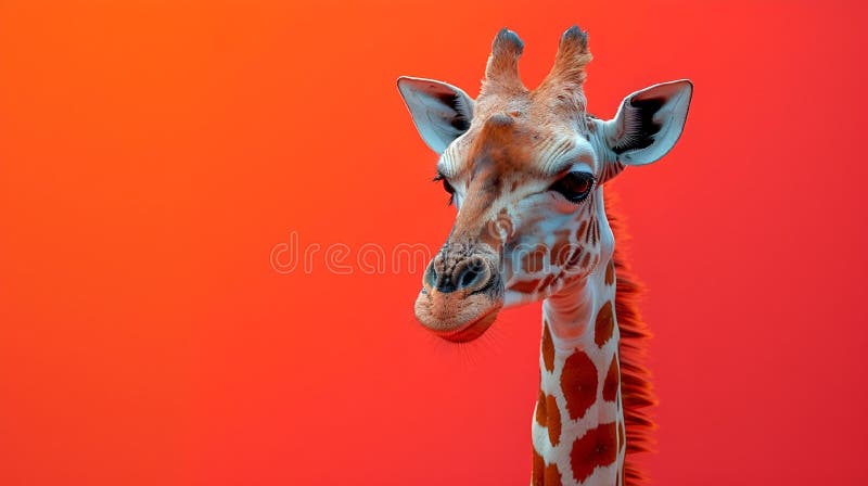 Portrait of a Giraffe Against a Red Background Stock Illustration ...