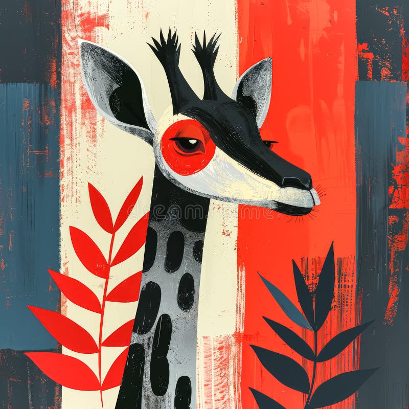 Giraffe with Red Eyes and a Black and White Pattern on Its Face Stock ...