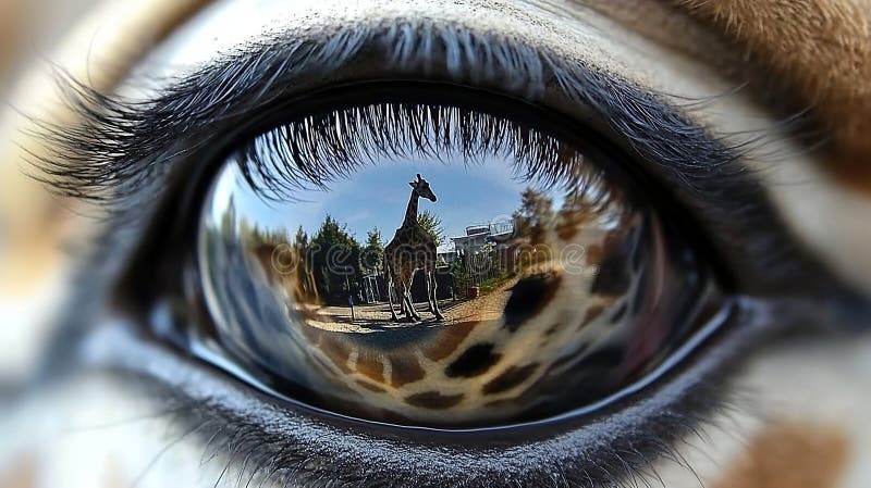 Giraffe Reflection in Zoo Animal Eye Closeup Stock Image - Image of ...