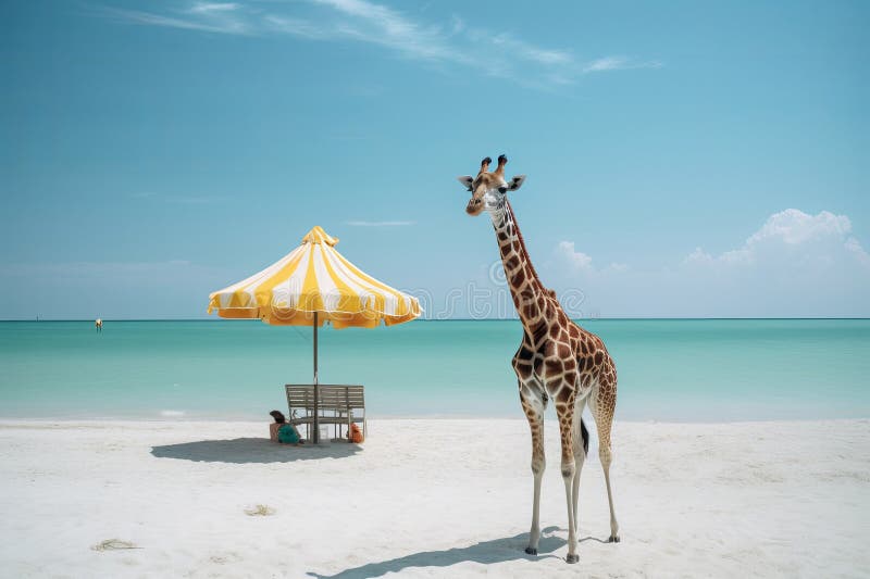 A Giraffe Relaxing on a Beach on a Summer Vacation. Generative Ai Stock ...