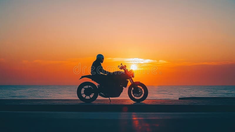 A Giraffe Rides a Motorcycle Along the Beach during a Vibrant Sunset ...