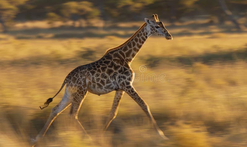 Giraffe Running Across the Plains, Dynamic Movement Stock Photo - Image ...
